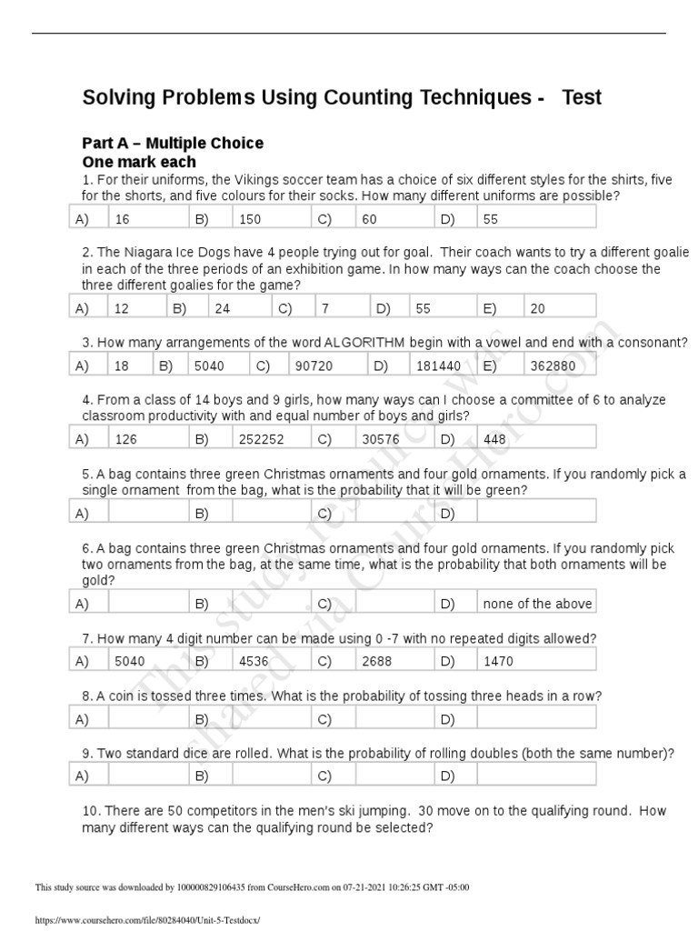 Counting Techniques Problem Set | PDF | Teaching Mathematics | Science
