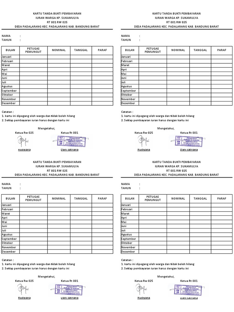 Kartu Iuran Warga | PDF