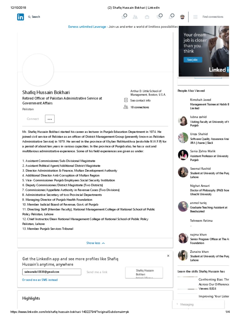 Shafiq Hussain Bokhari - LinkedIn | PDF | Pakistan