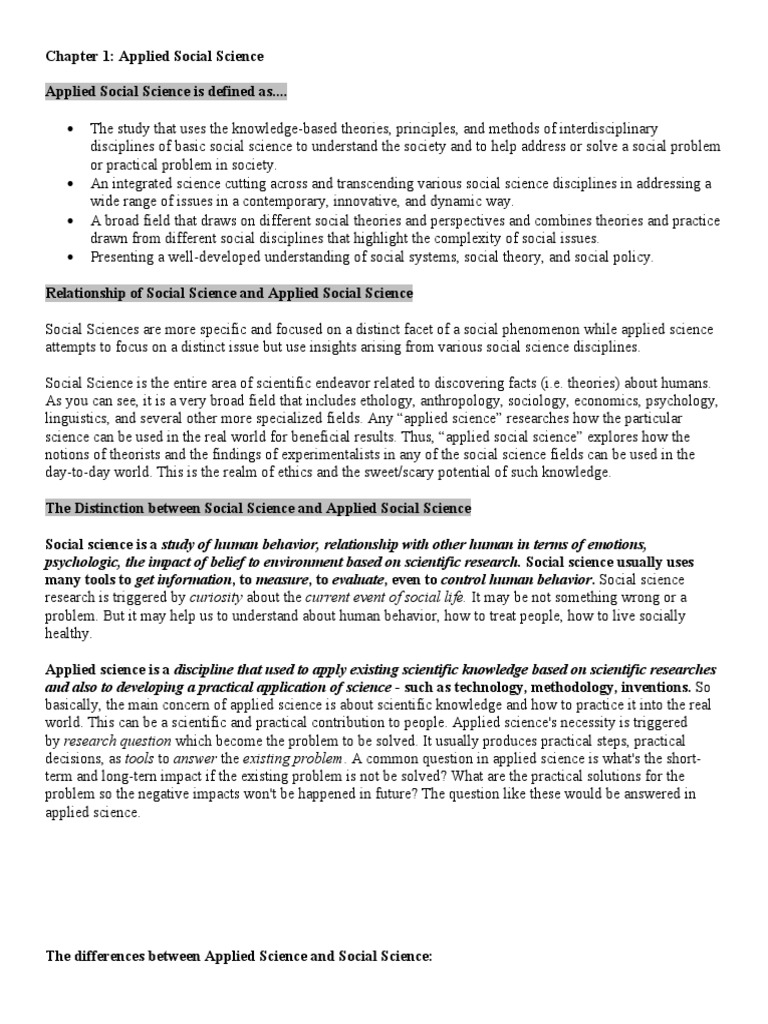 Chapter 1 Applied Social Science | PDF | Social Science | Psychotherapy