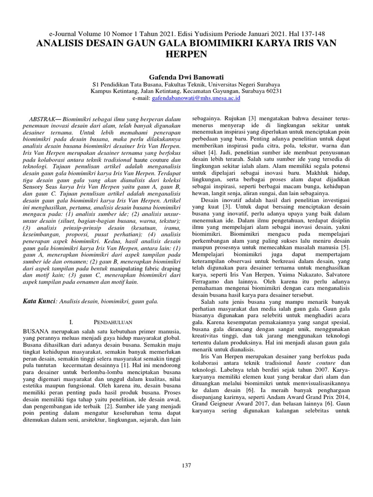 Jurnal Analisis Visual Design Busana Biomimikri (Lengkap Untuk Bab 4) | PDF