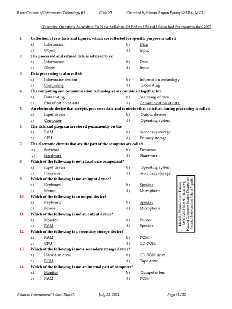 Computer Science Notes Objective Chapter 1 Class Xi Pdf Printer Computing Computer Data 