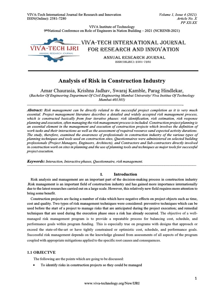 Analysis of Risk in Construction Industry | PDF | Risk Management | Risk