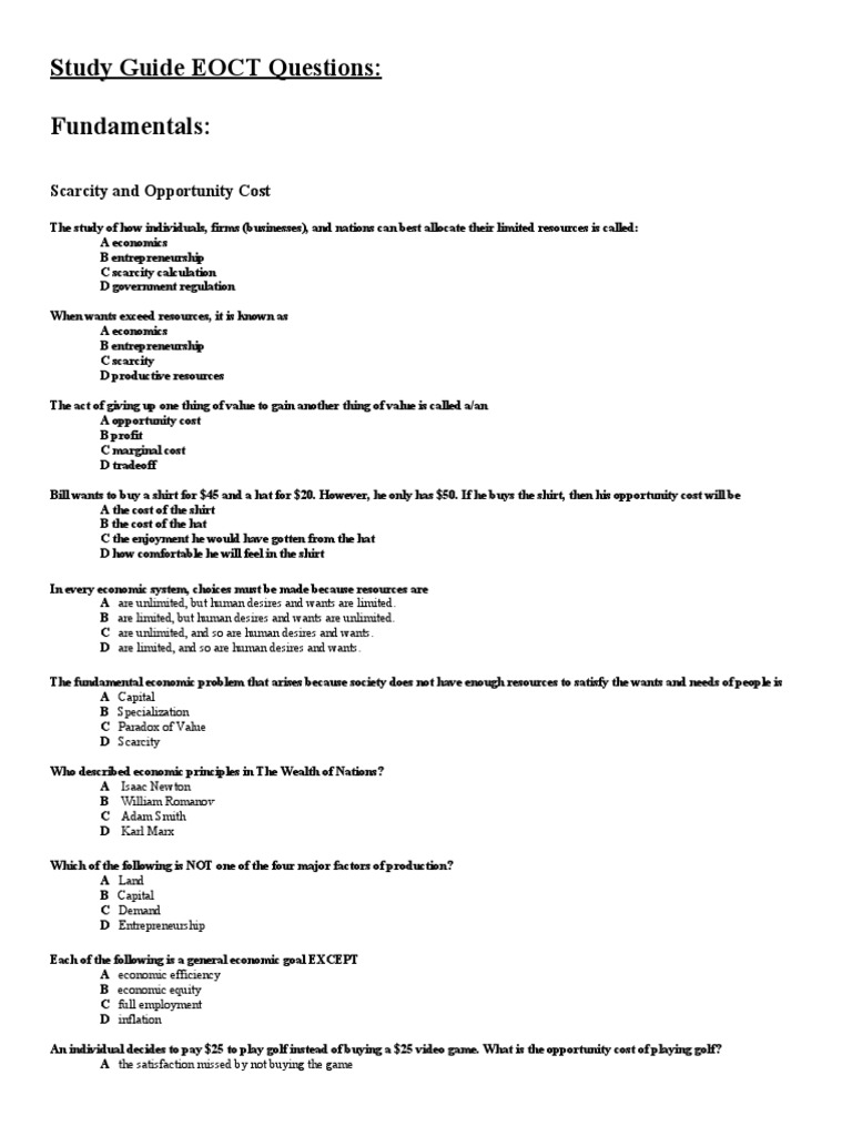 EOCT Economics Study Guide Questions | PDF | Taxes | Inflation
