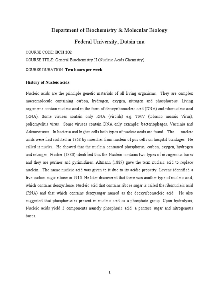 Lecture Note On BCH 202 | PDF | Nucleic Acid Double Helix | Dna