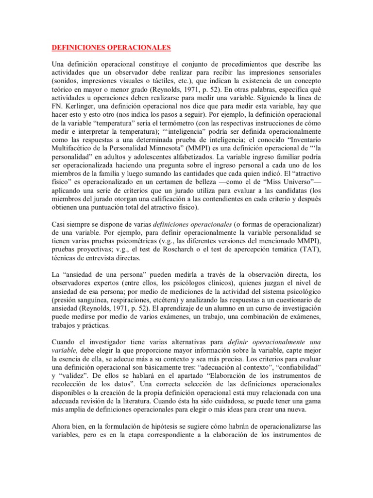 Definiciones Operacionales | PDF | Hipótesis | Inteligencia