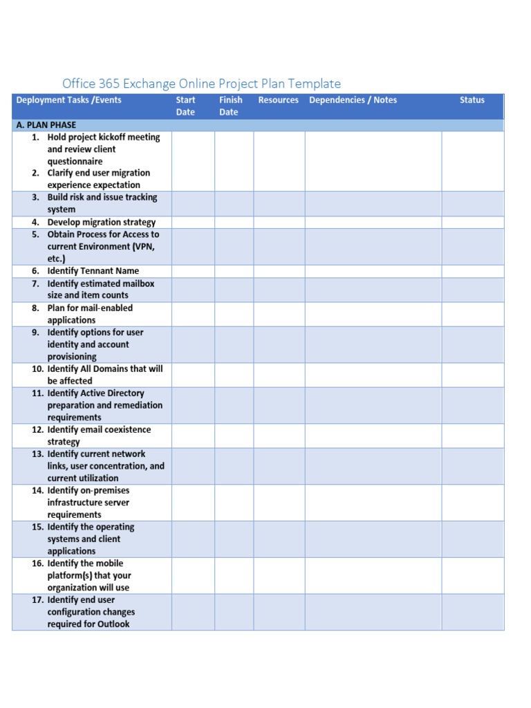 Office 365 Exchange Online Project Plan Template | PDF | Office 365 ...
