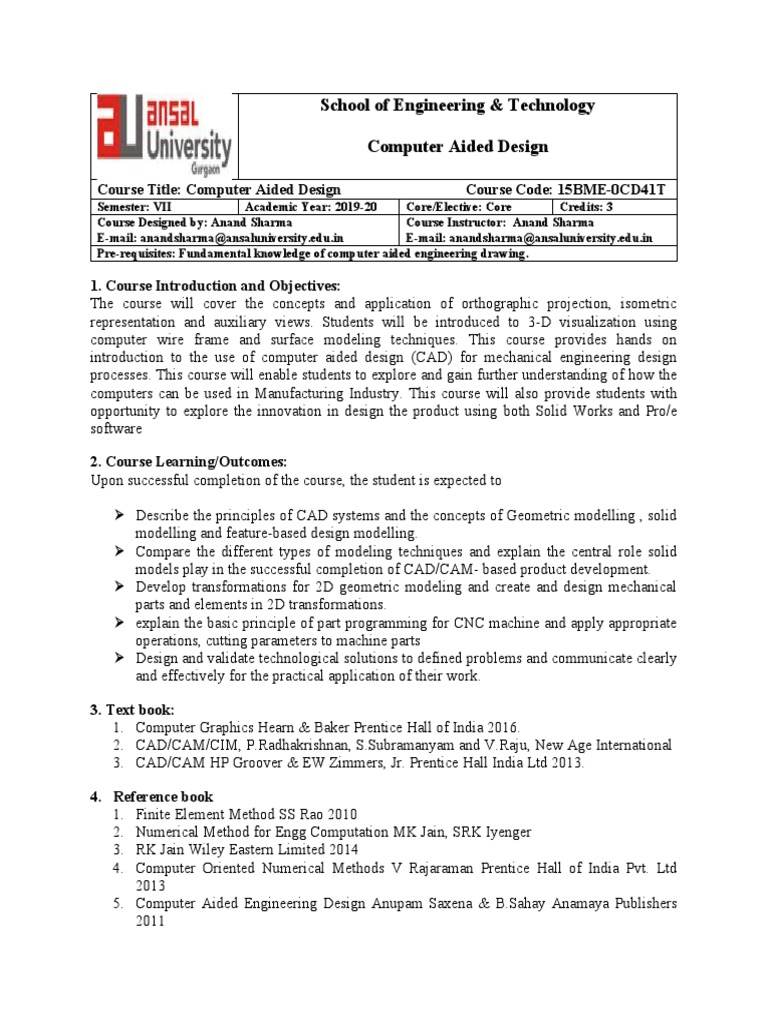 Computer Aided Design: An Introduction to CAD Principles, Modeling ...