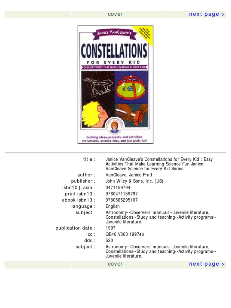 Janice VanCleave's Constellations For Every Kid - Easy Activities That ...