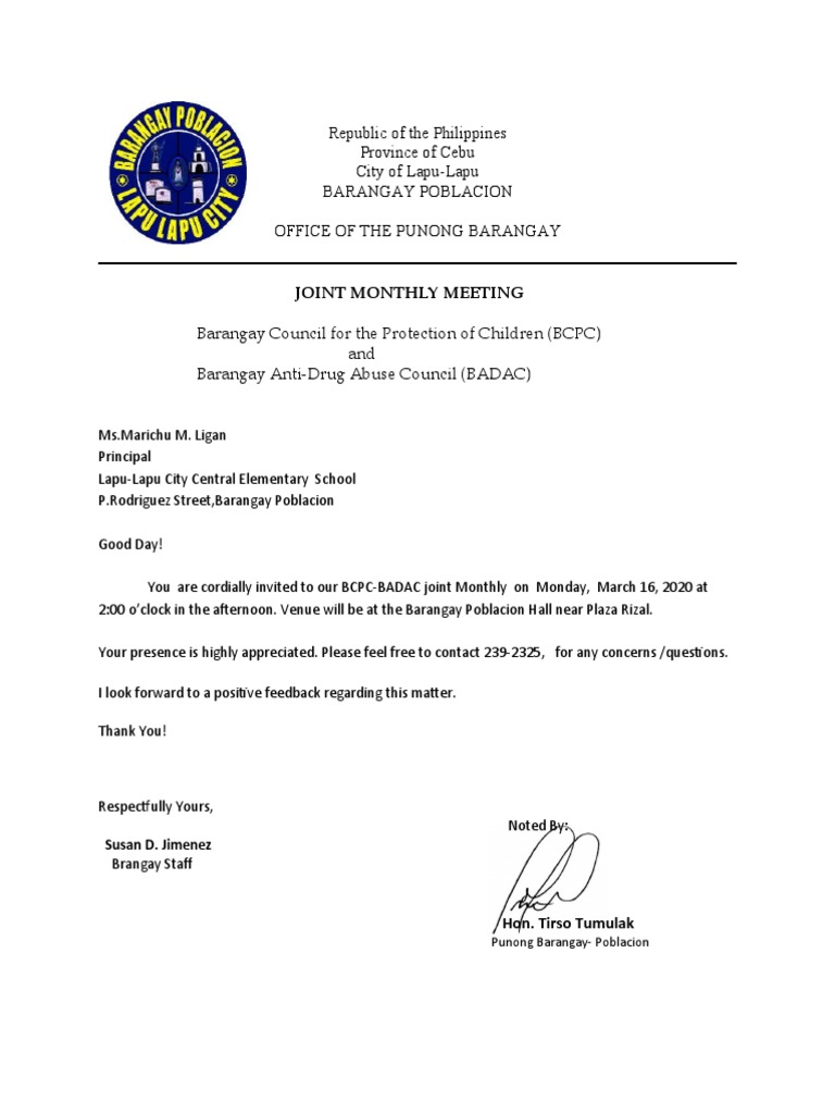 Invitation Letter BCPC-BADAC - LLCCES | PDF