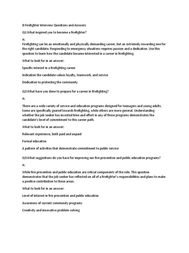 8 Firefighter Interview Questions and Answers | PDF | Firefighter ...