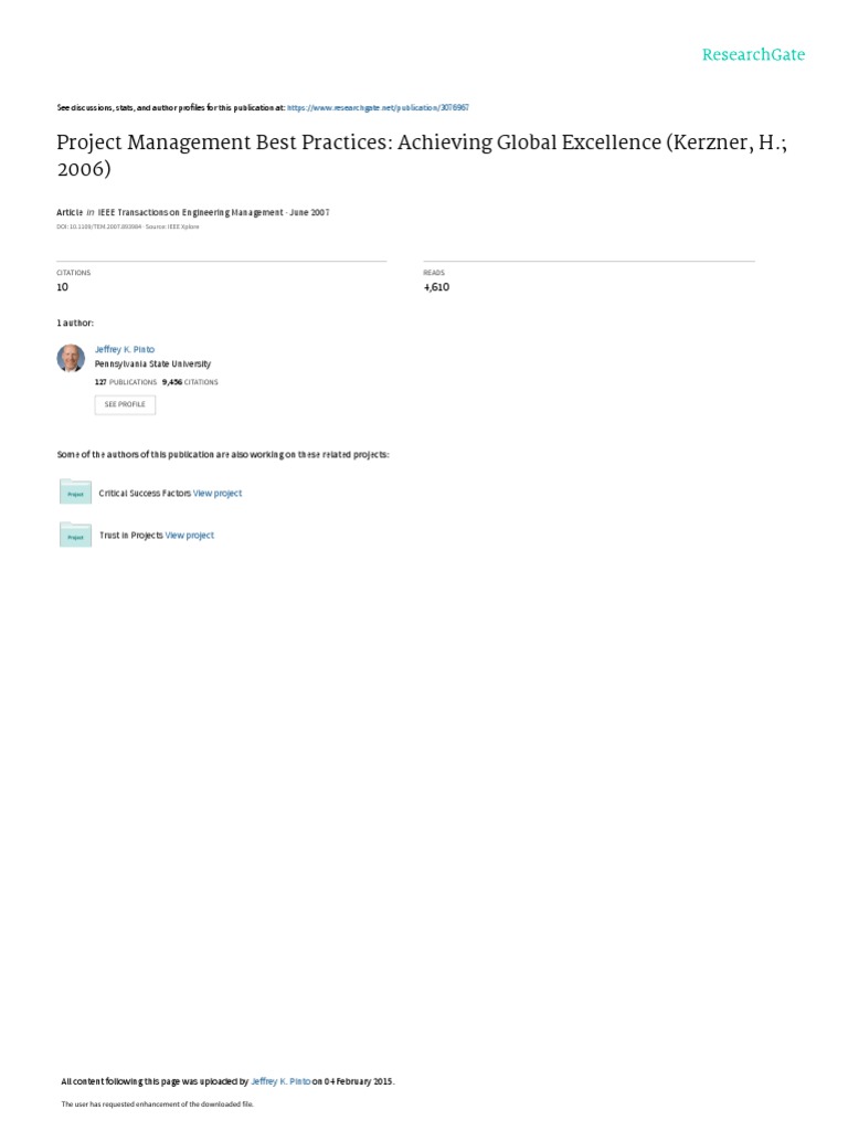 Project Management Best Practices: Achieving Global Excellence (Kerzner ...