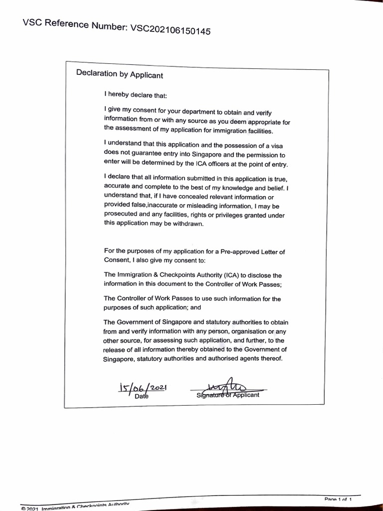 VSC Reference Number: VSC202106150145: Declaration by Applicant | PDF ...