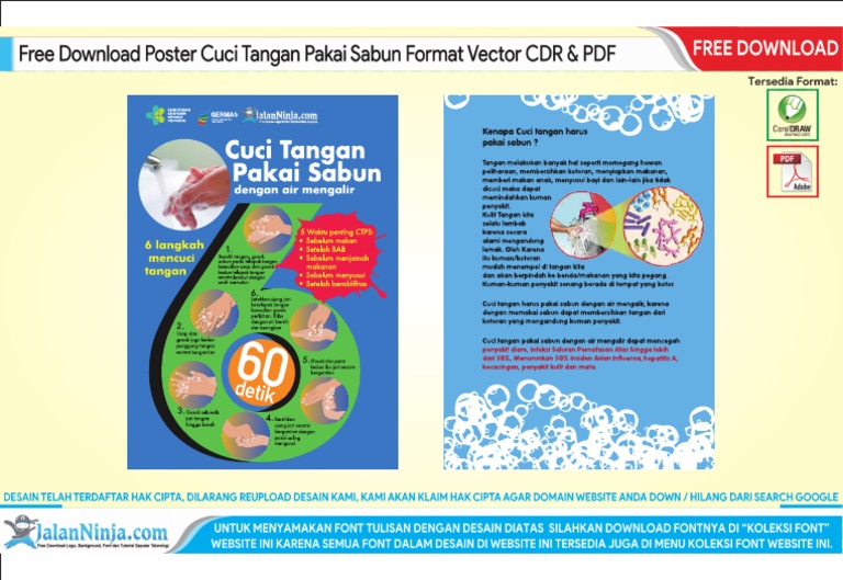 Free Download Poster 6 Langkah Cuci Tangan Pakai Sabun Format Vector ...