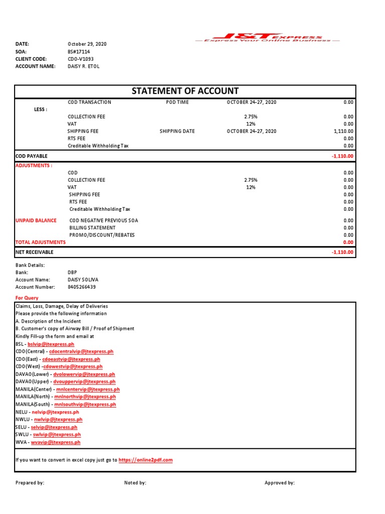 Statement of Account: Date: Soa: Client Code: Account Name | PDF ...