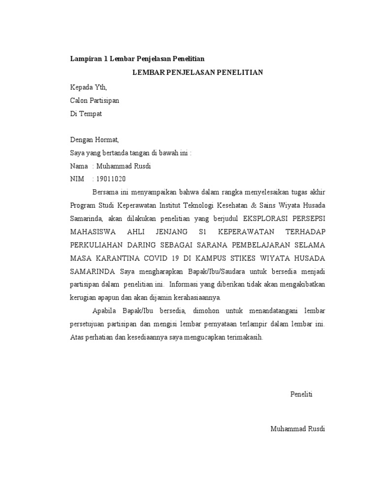 Lampiran 1 Lembar Penjelasan Penelitian | PDF