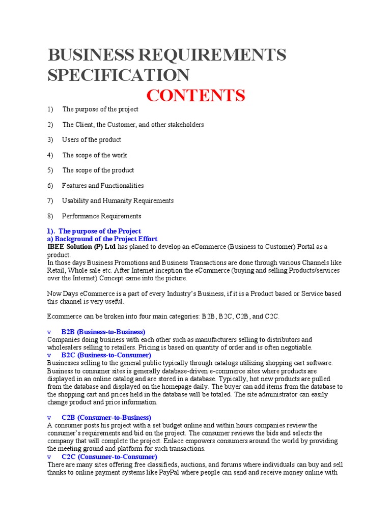 Business Requirements Specification | PDF | E Commerce | Supply Chain ...