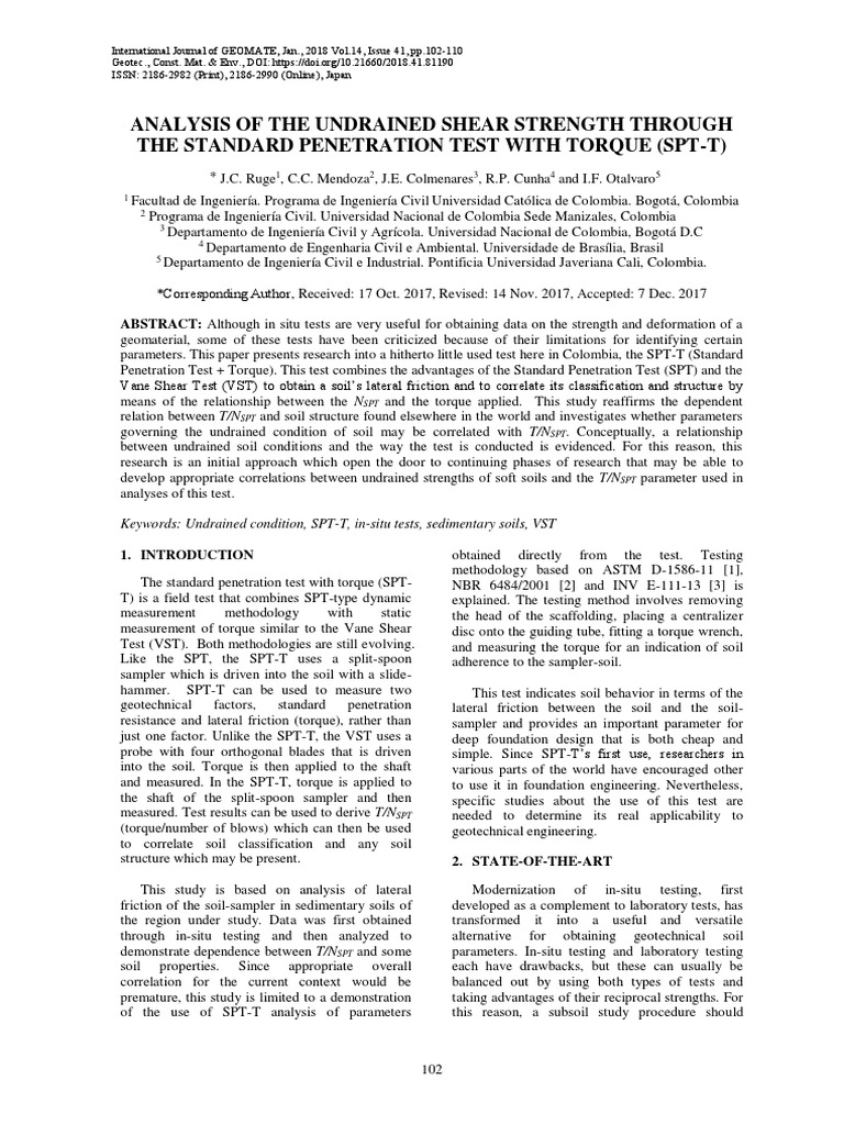 Analysis of The Undrained Shear Strength Through The Standard ...