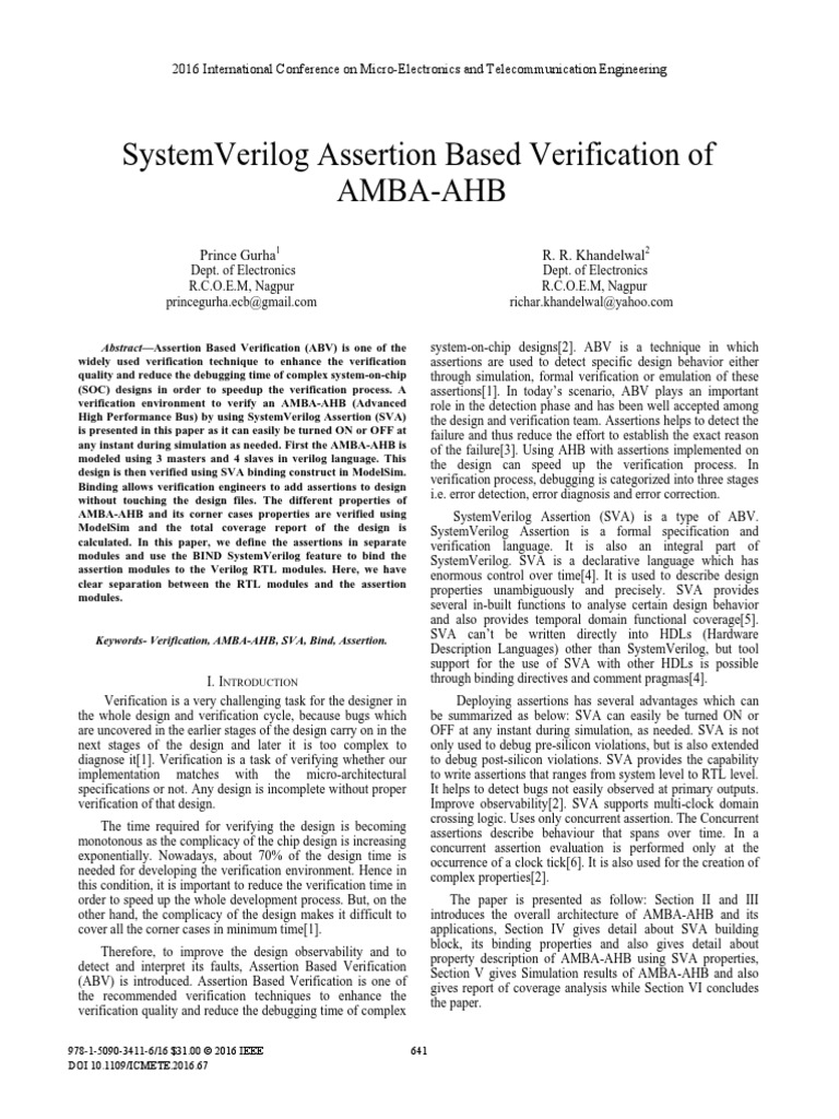 Systemverilog Assertion Based Verification of Amba-Ahb | Download Free PDF | Formal Verification ...
