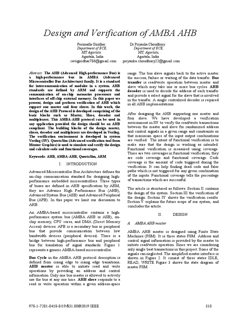 Design and Verification of AMBA AHB | PDF | Electronics | Computer Engineering