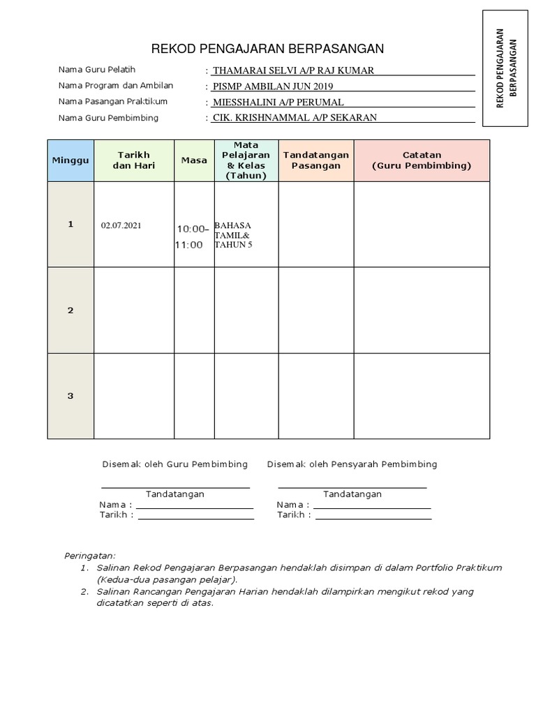 D02 - Rekod Pengajaran Berpasangan | PDF