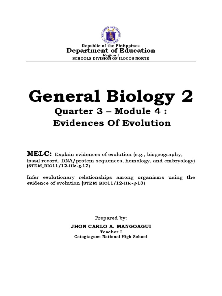 General Biology 2: Quarter 3 - Module 4: Evidences of Evolution | PDF | Homology (Biology ...