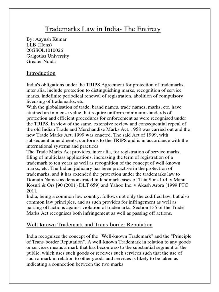Trademarks Law | PDF | Trademark | Assignment (Law)