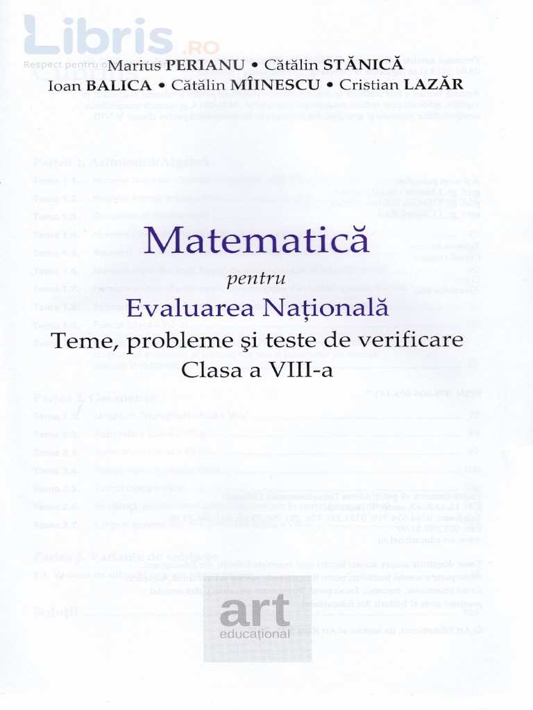 Evaluarea Nationala 2019. Matematica - Clasa 8 - Marius Perianu, Catalin Stanica | PDF