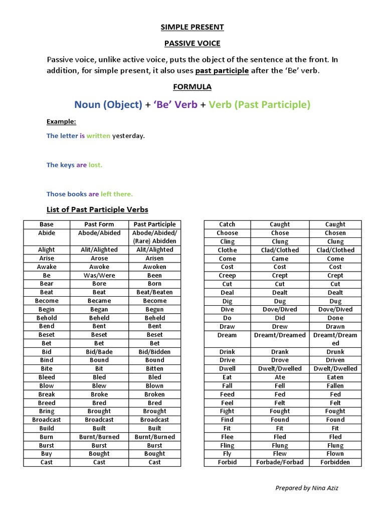 Passive Voice - Simple Present Tense | PDF | Verb | Syntax
