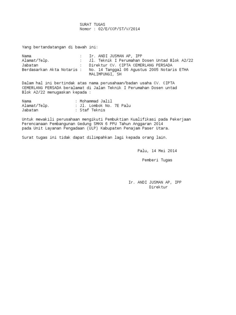 Contoh Surat Tugas | PDF