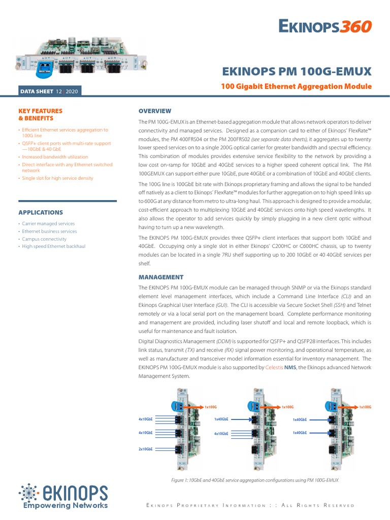 Ekinops PM 100G-Emux: 100 Gigabit Ethernet Aggregation Module | PDF | Ethernet | Electronics