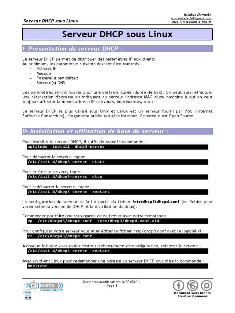 0356 Tutoriel Installation Serveur DHCP Sous Linux | Download grátis PDF | Serveur (Informatique ...