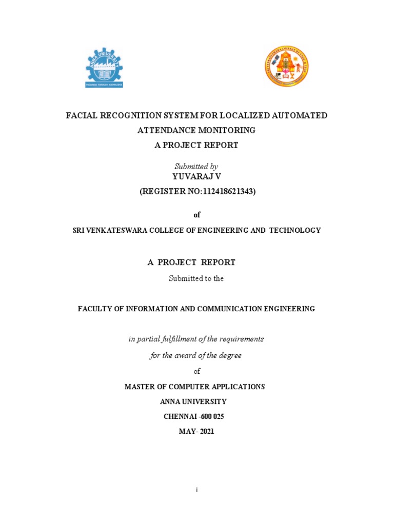 Facial Recognition System For Localized Automated Attendance Monitoring A Project Report | PDF ...