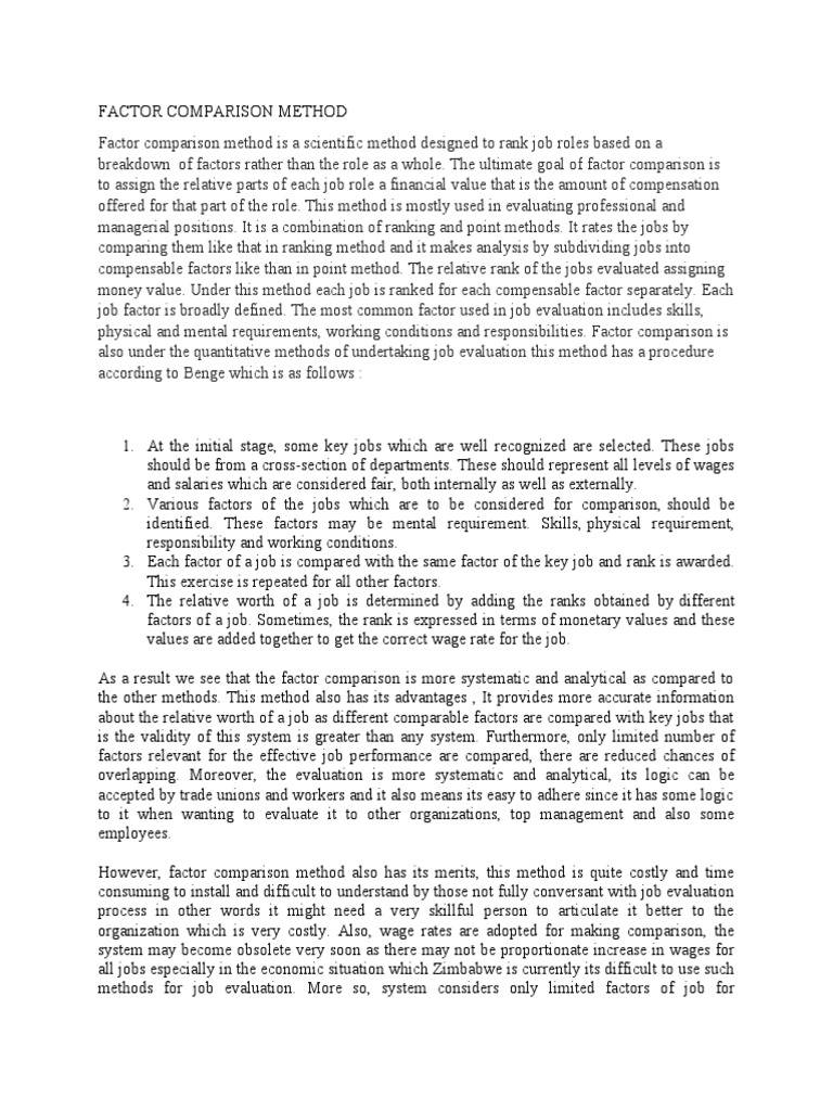 An Analysis of the Factor Comparison Method for Job Evaluation | PDF ...