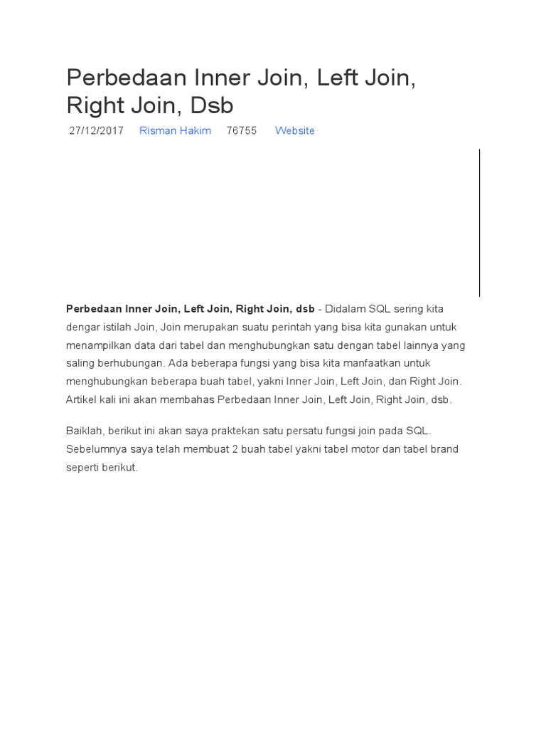 Perbedaan Join dalam SQL | PDF
