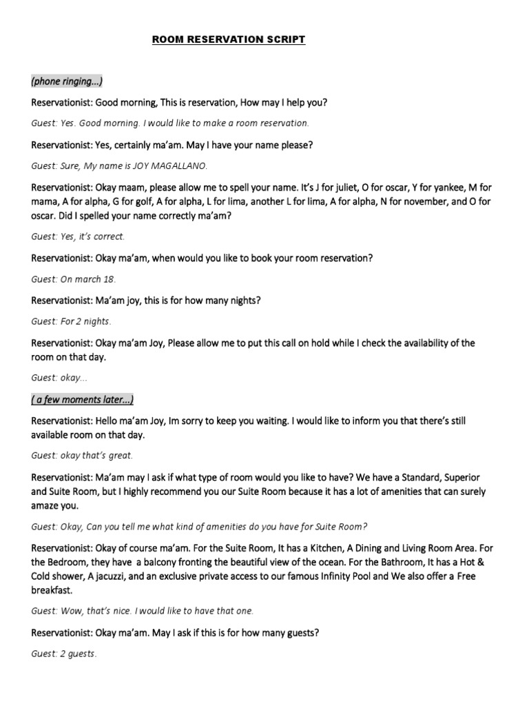 Room Reservation Script | PDF | Room | Business