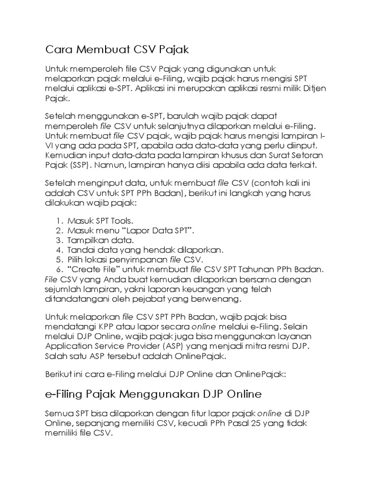 Cara Membuat CSV Pajak | PDF