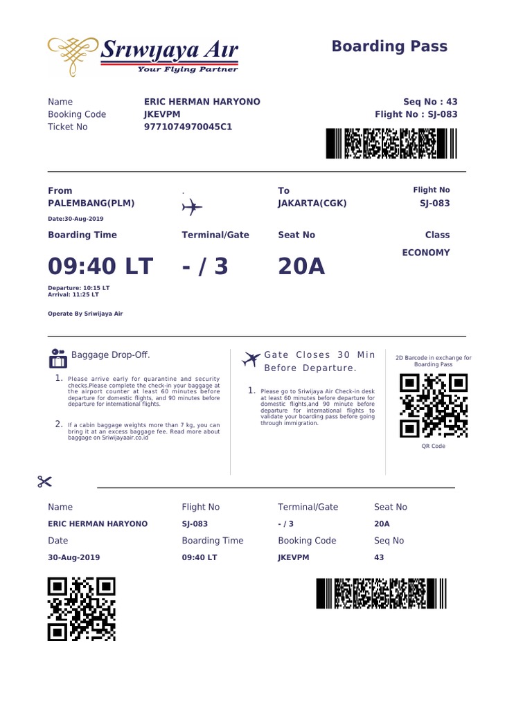 Boarding Pass: Name Booking Code Ticket No | PDF | Transport Companies ...