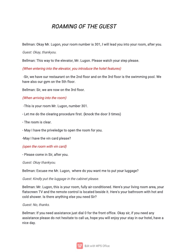 Rooming of The Guest Script | PDF