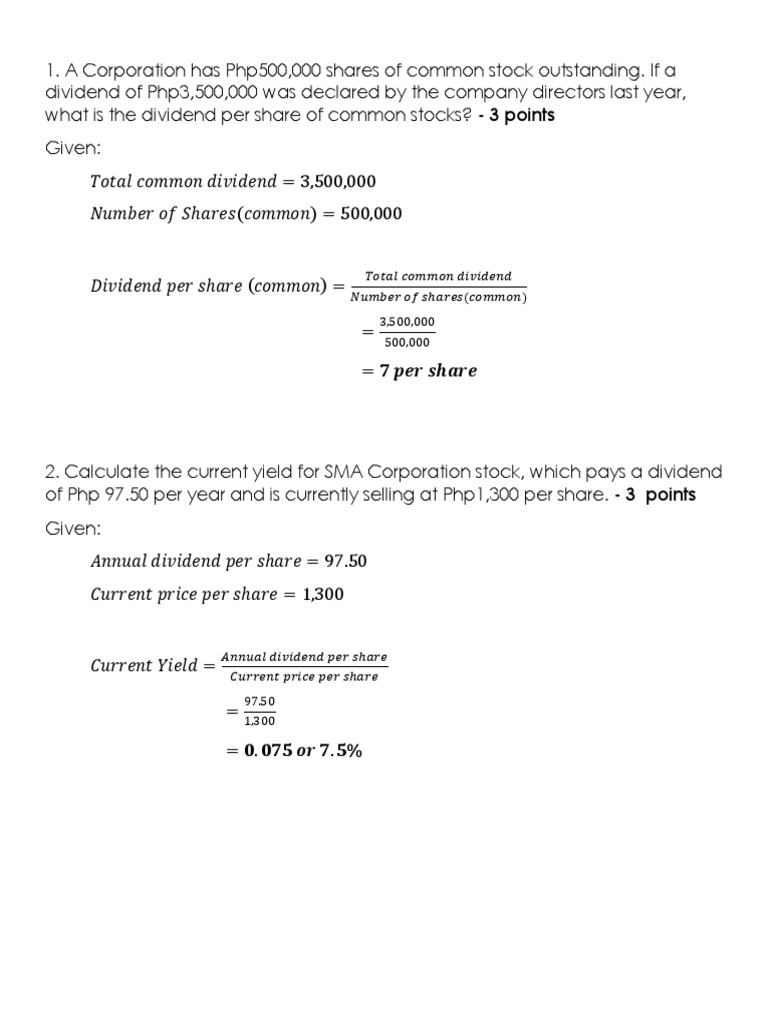 Mathematics of Investments - Stocks and Bonds | PDF | Dividend | Yield ...