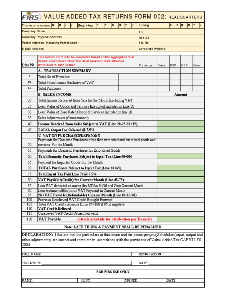 Value Added Tax Returns Form 002 | PDF | Value Added Tax | Output ...