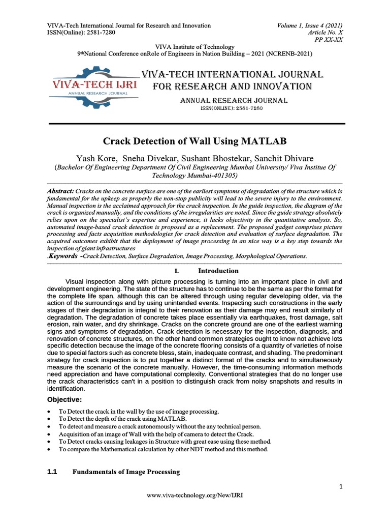 Crack Detection Of Wall Using Matlab Pdf Digital Image Computer