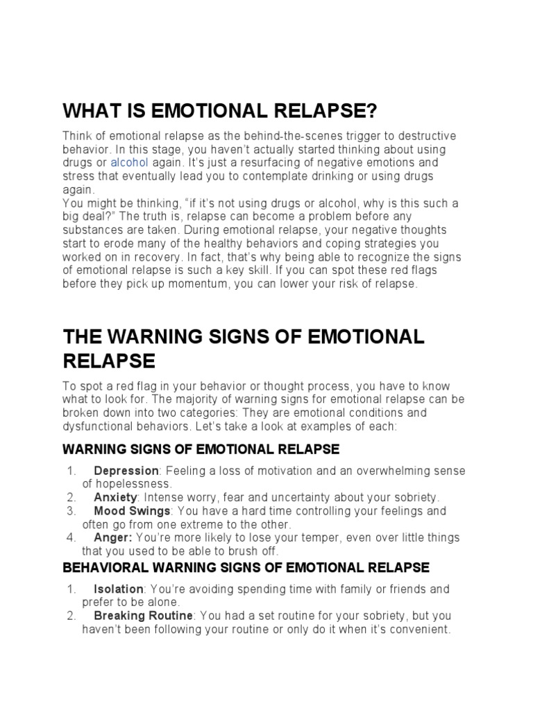 What Is Emotional Relapse?: Alcohol | PDF | Relapse | Depression (Mood)