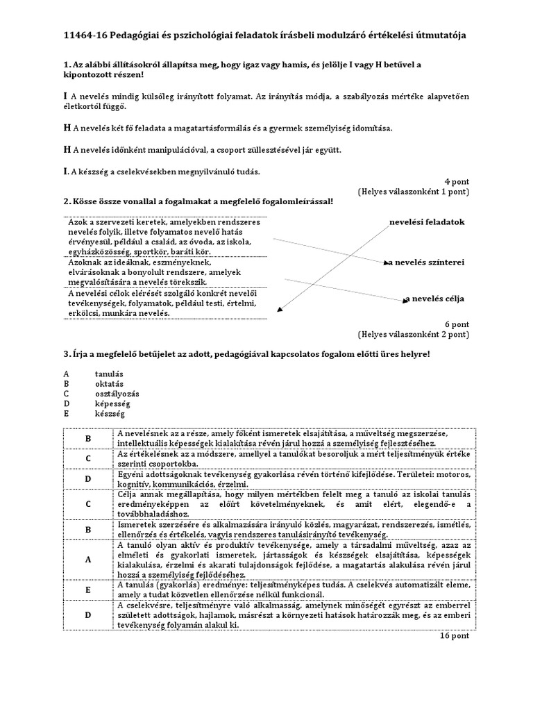 16 Ped - Pszich Feladatok Ertekeles | PDF