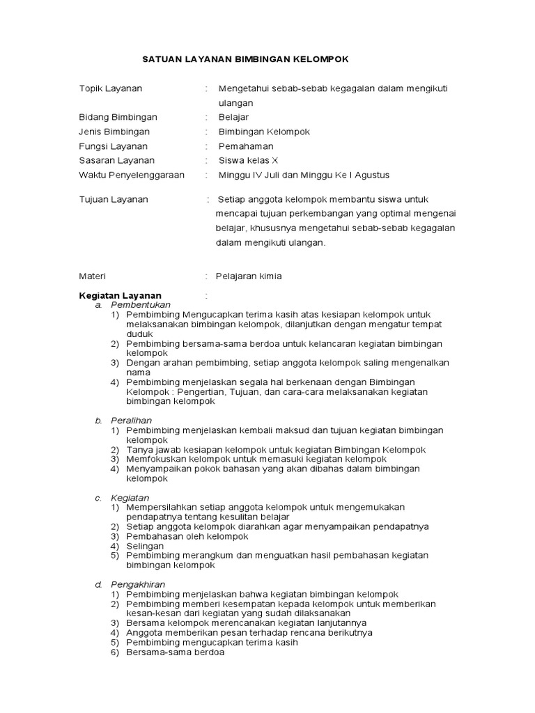 Contoh RPL Bimbingan Kelompok | PDF