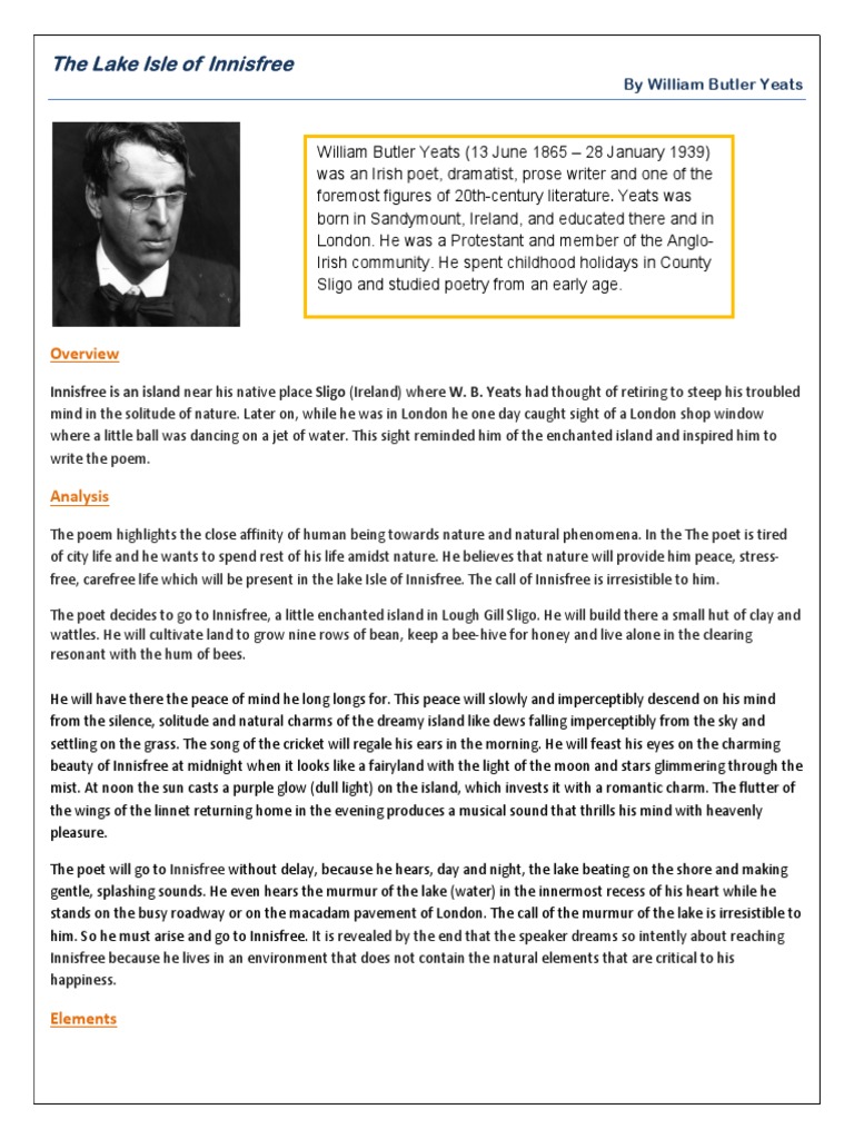 The Lake Isle of Innisfree: by William Butler Yeats | Download Free PDF ...