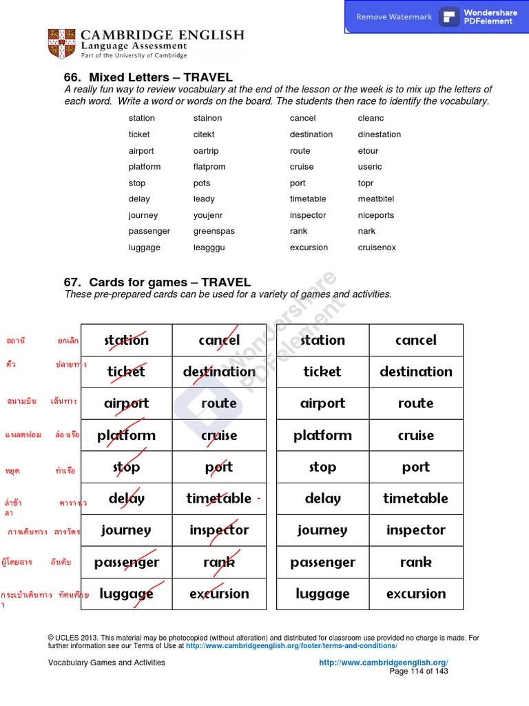 Worksheet of Vocabulary Travel-Cambridge-Copy BANK | PDF | Airport ...