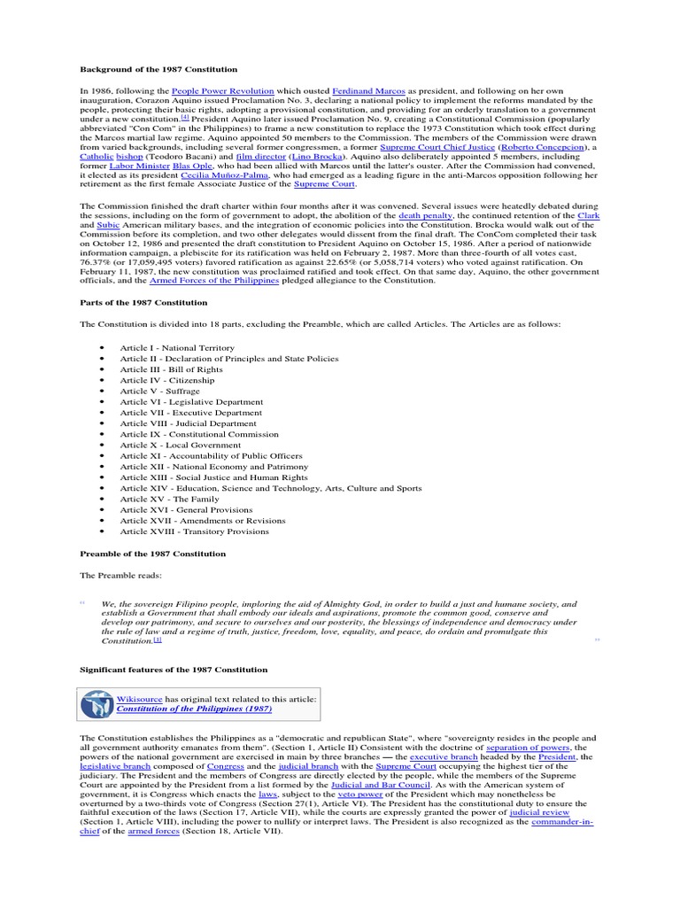Background of The 1987 Constitution | PDF | Presidents Of The United ...