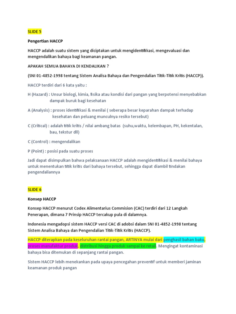 Penjabaran Haccp | PDF