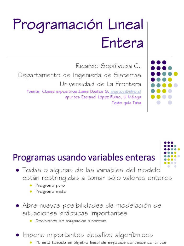 Programación Lineal Entera: Modelos y Algoritmos | PDF | Informática teórica | Análisis numérico